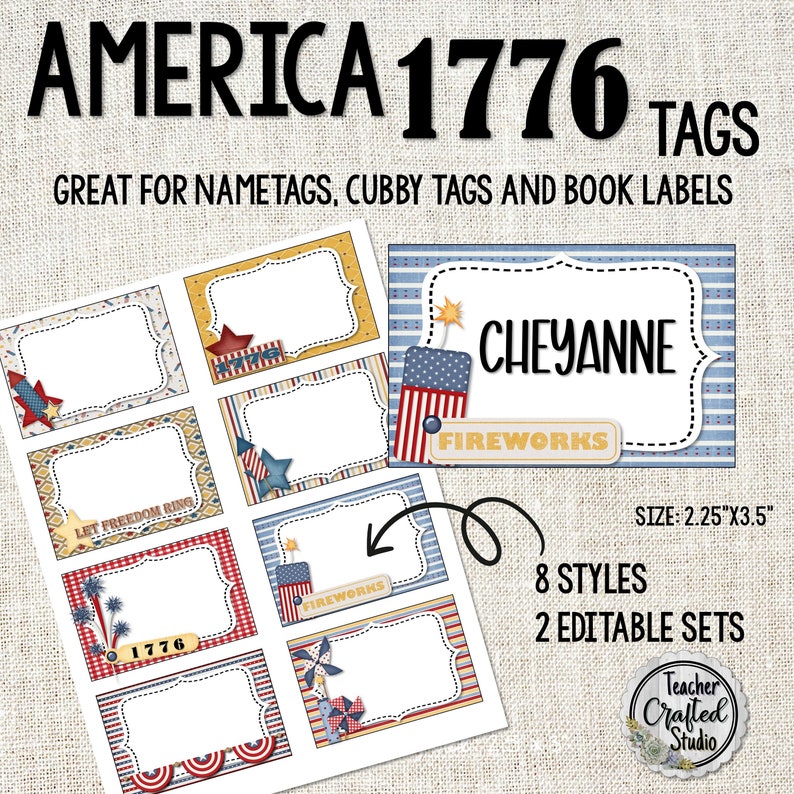 Patriotic America 1776 Name Tags | Party Tags | 4th of July Foodie Tags ...