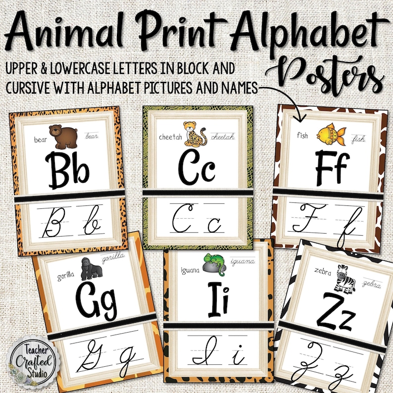 Animal Print Block and Cursive Alphabet Posters Alphabet Images and ...
