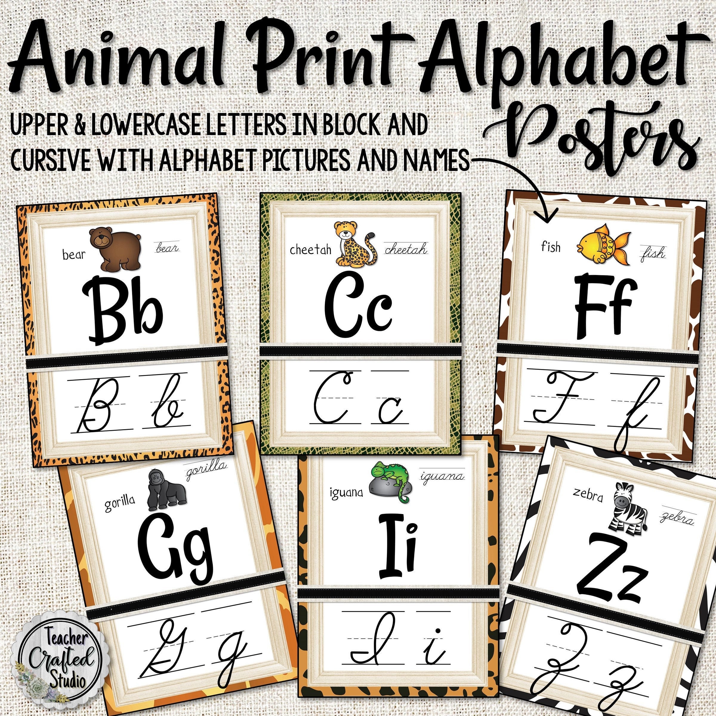 Animal Print Block and Cursive Alphabet Posters Alphabet Images and ...