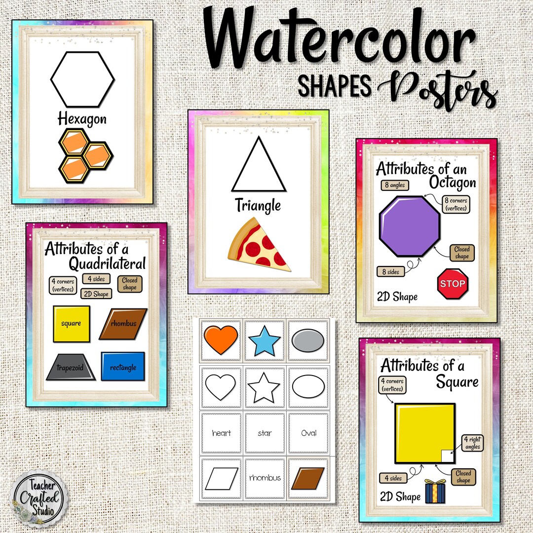 Watercolor Classroom Decor Shapes Posters | Kids Bedroom Shapes Posters ...