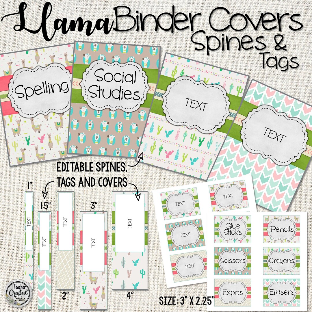 Pink Llama Editable Binder Covers| Spines and Tags | Printable ...