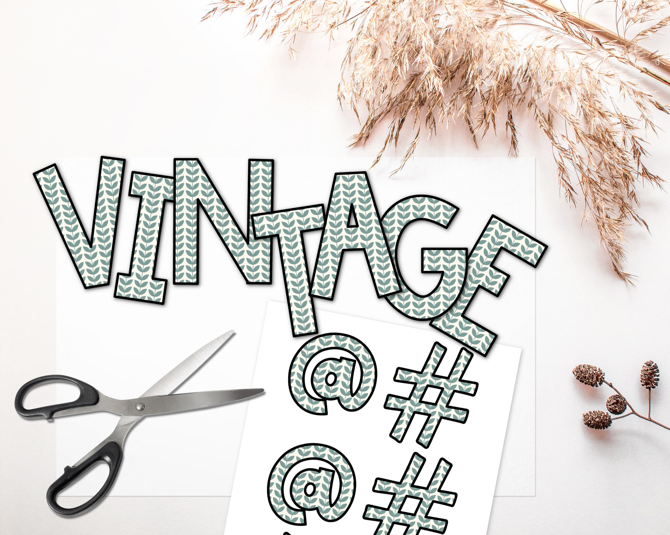 Vintage Floral Bulletin Board Letters Green Floral 4 Cut Out Letters ...