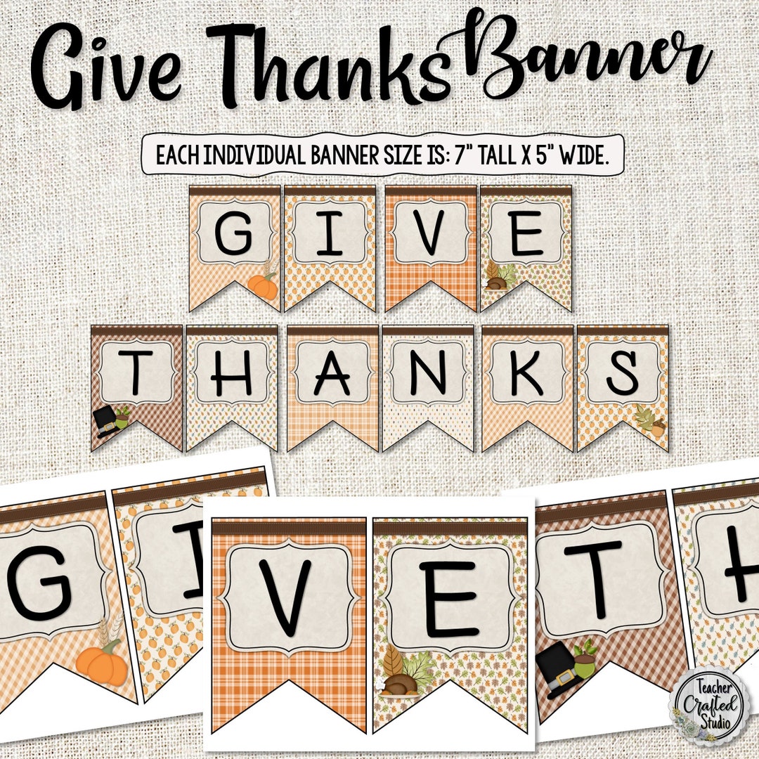 Printable Give Thanks Banner - Holiday Banner - Fall Banner - Classroom ...