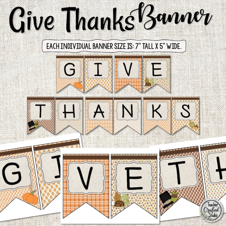 Printable Give Thanks Banner - Holiday Banner - Fall Banner - Classroom ...