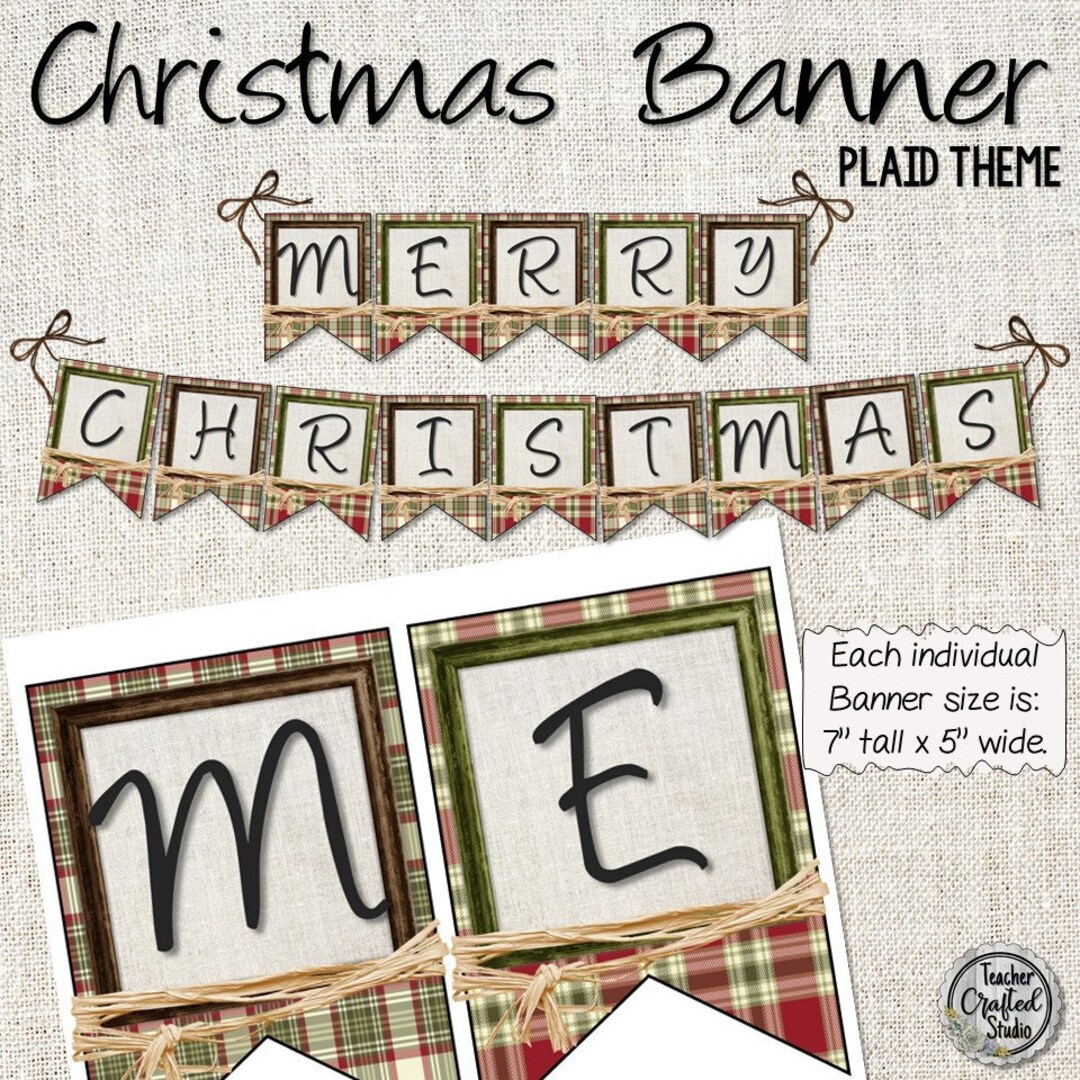 Printable Merry Christmas Plaid Banner – Rustic Farmhouse Decor (PDF ...