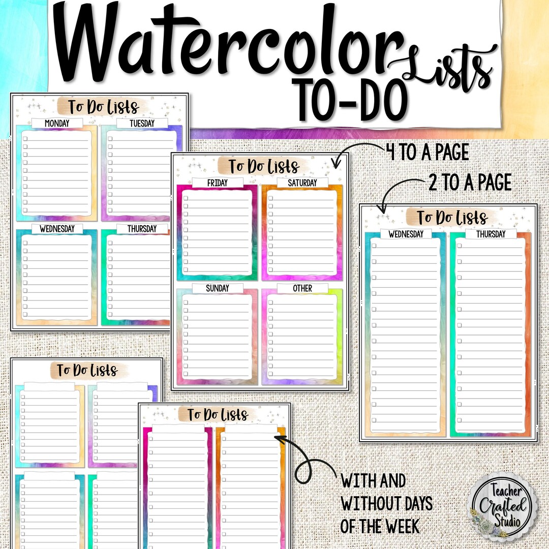 Watercolor to Do Lists | Printable to Do Lists | Colorful to Do Lists ...