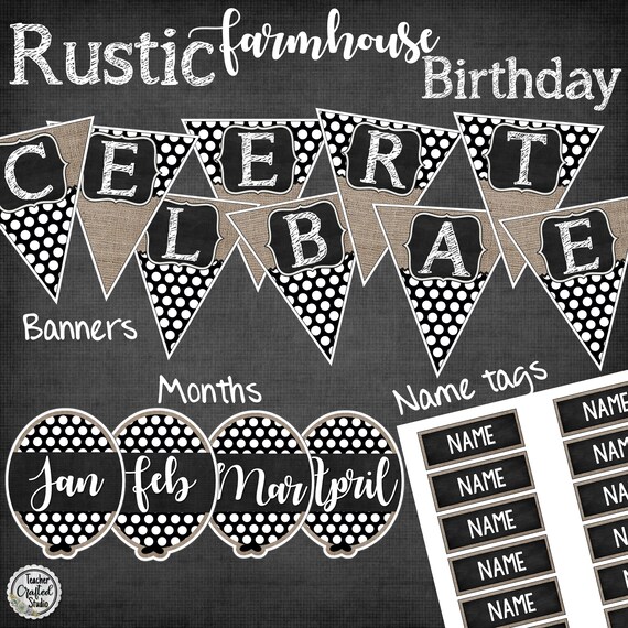 Rustic Farmhouse Birthday Bulletin Banner Set Editable | Etsy