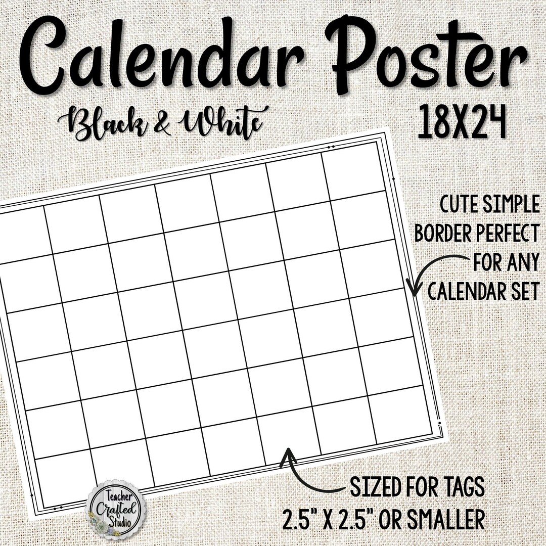 Classic Black and White Calendar Poster | 18x24 Calendar Poster ...