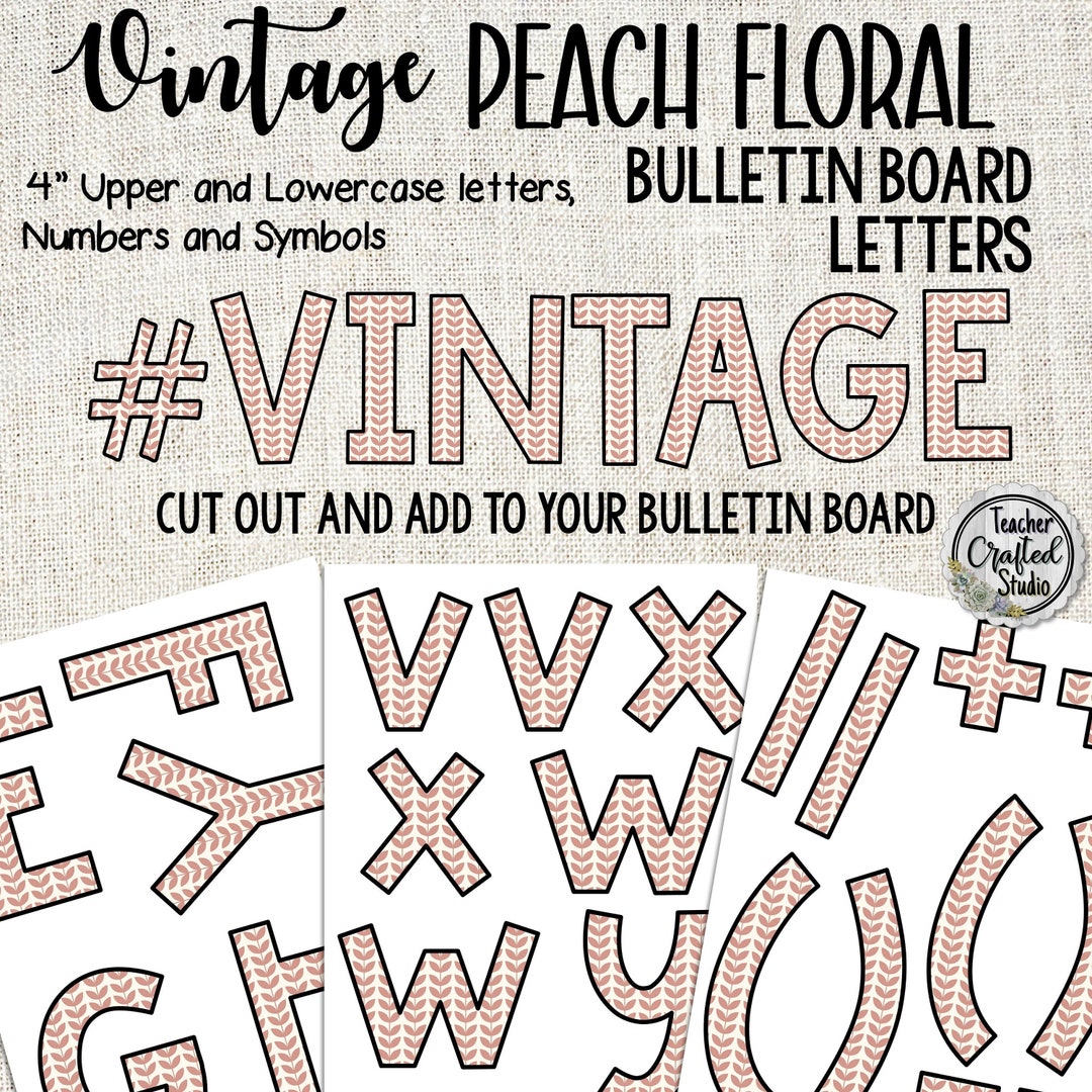 Vintage Floral Bulletin Board Letters | Peach Floral 4" Cut Out Letters ...