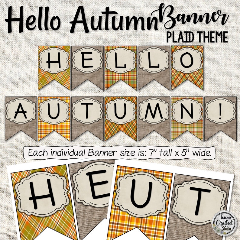 Printable Hello Autumn Banner Plaid and Burlap Banner Fall Banner ...