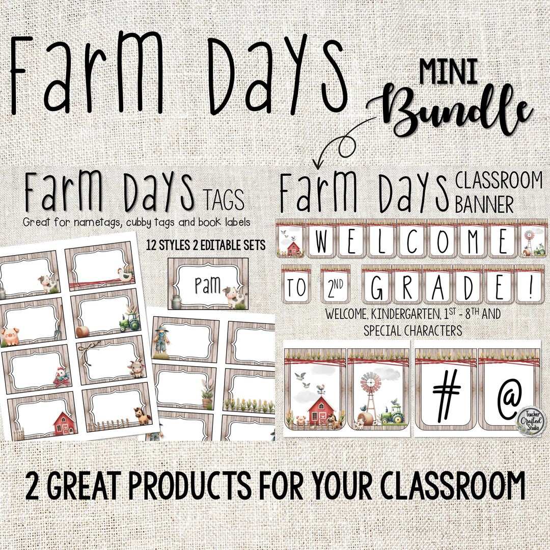 Farm Theme Classroom Mini Bundle | Name Tags and Welcome Sign ...