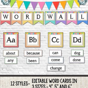 Rainbow Chevron Word Wall Classroom Set | Banner and Editable Cards ...