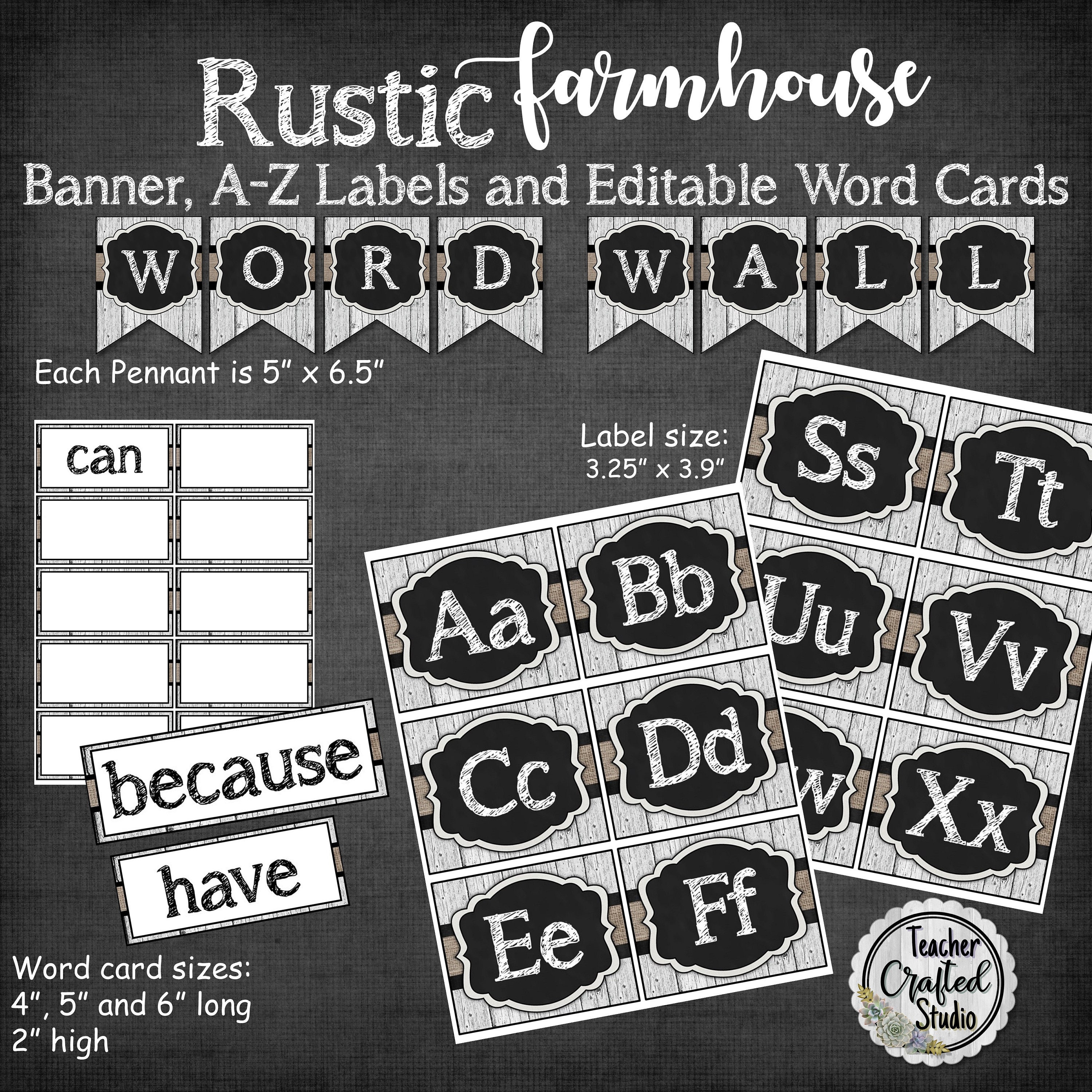 Rustic Farmhouse Classroom Word Wall Set Banner and Editable - Etsy