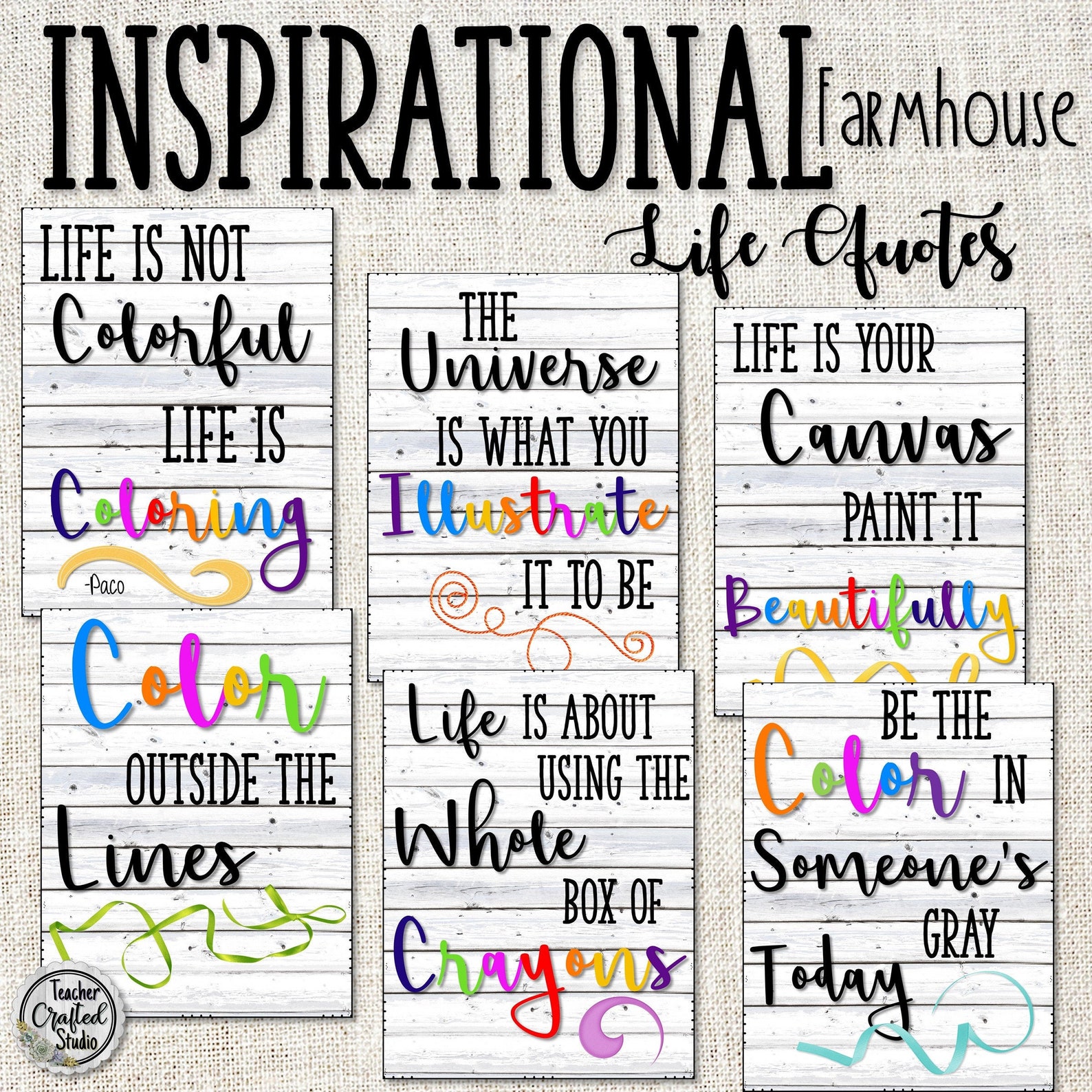 Inspirational Farmhouse Colorful Life Quotes Posters Shiplap - Etsy