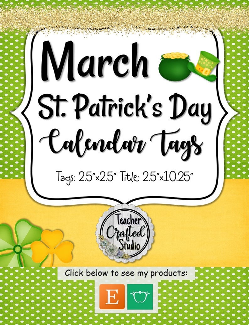Printable March Calendar Tag Set Calendar Number Tags St. | Etsy