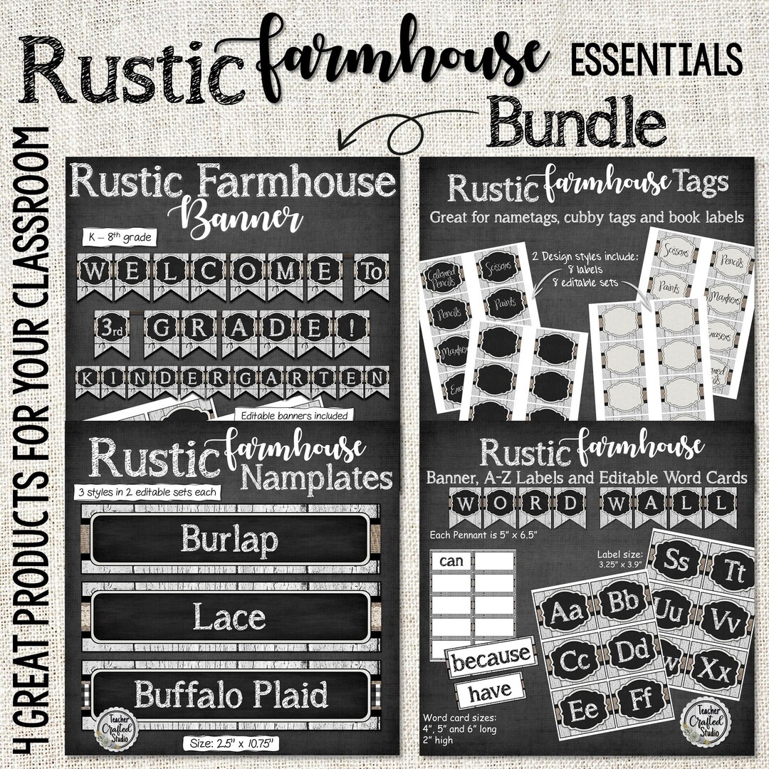 Rustic Farmhouse Essentials Bundle | Welcome Banner | Word Wall | Name ...
