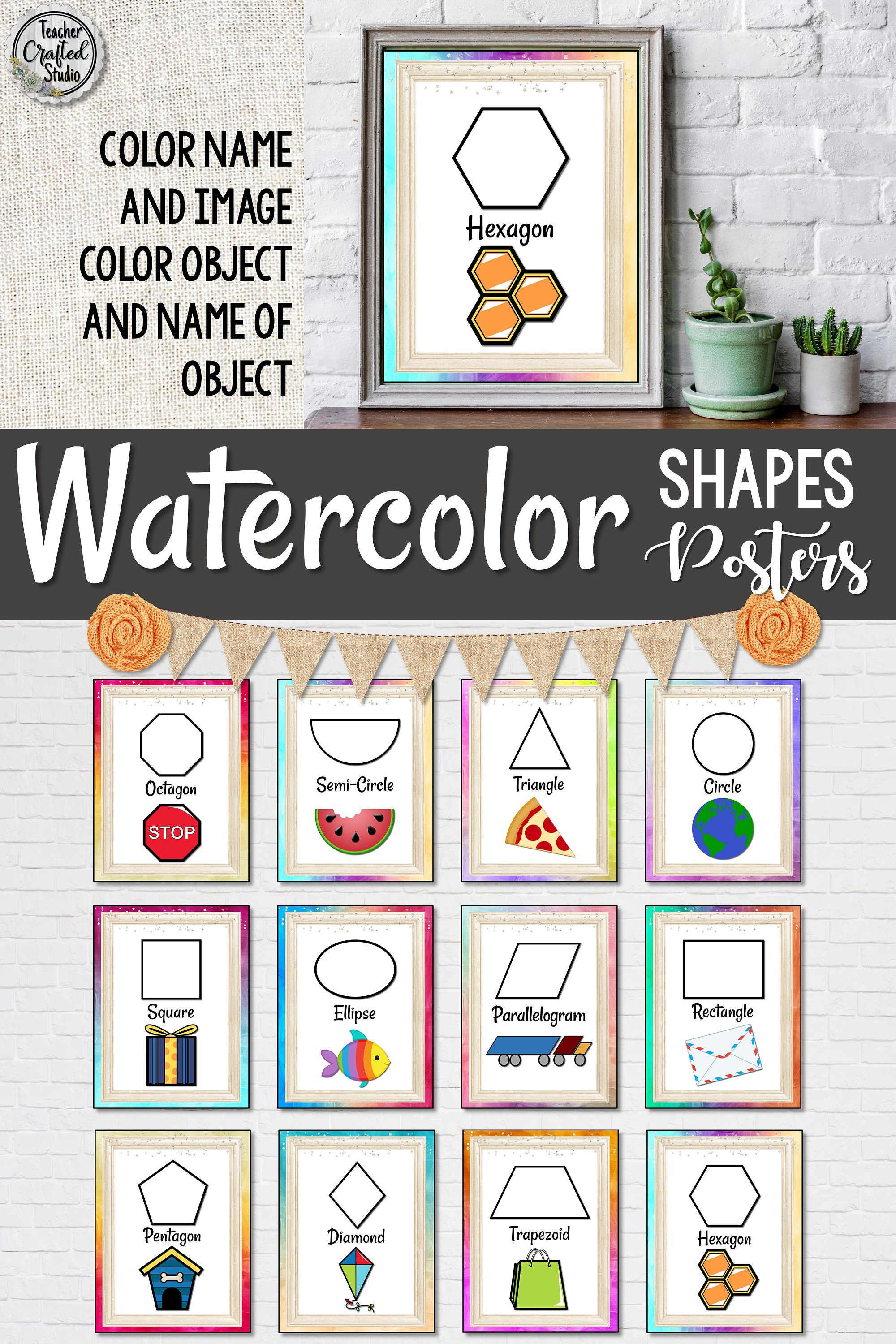 Watercolor Classroom Decor Shapes Posters Kids Bedroom - Etsy