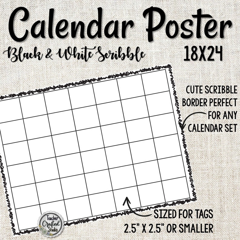 Scribble Black and White Calendar Poster 18x24 Calendar Poster ...