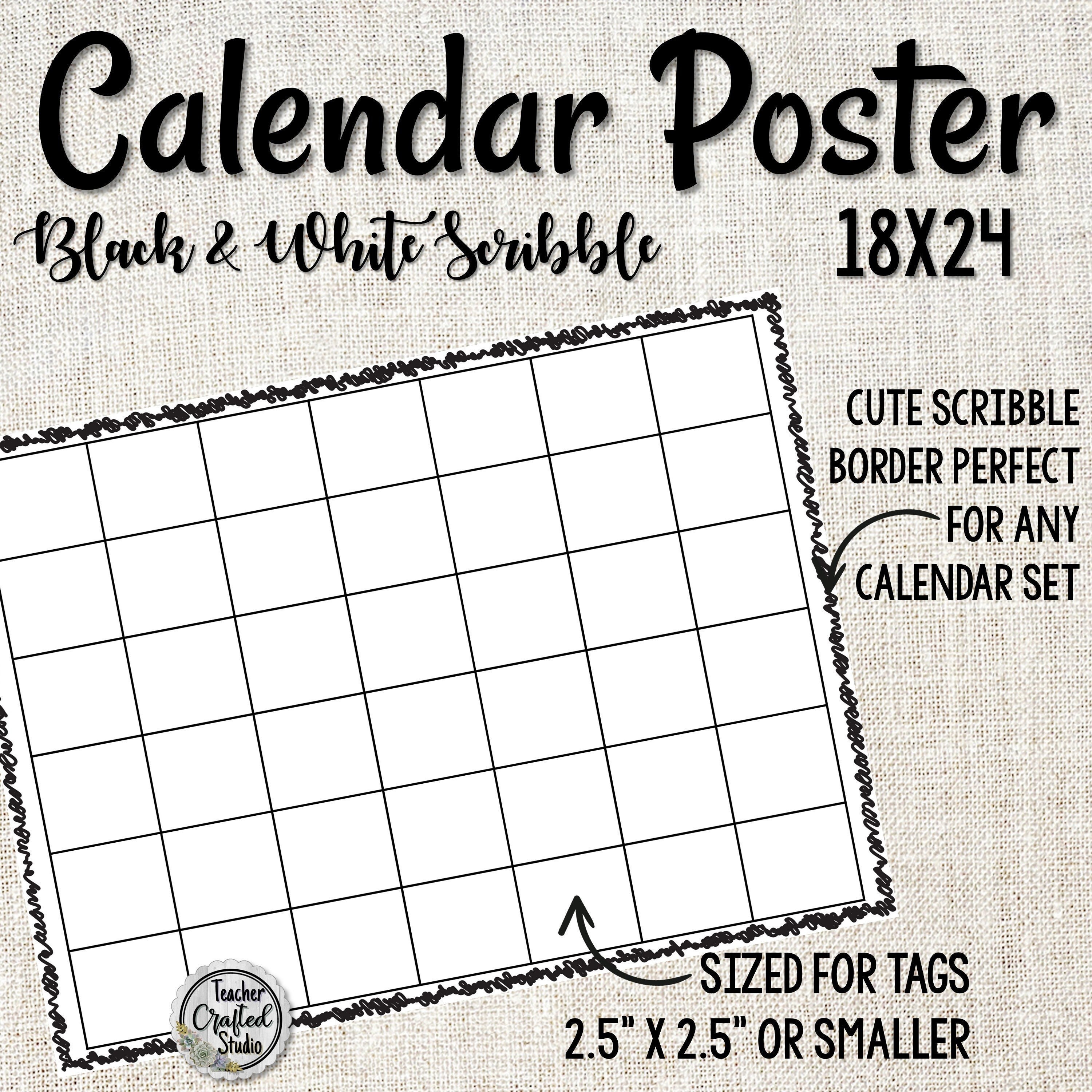 Scribble Black and White Calendar Poster | 18x24 Calendar Poster ...