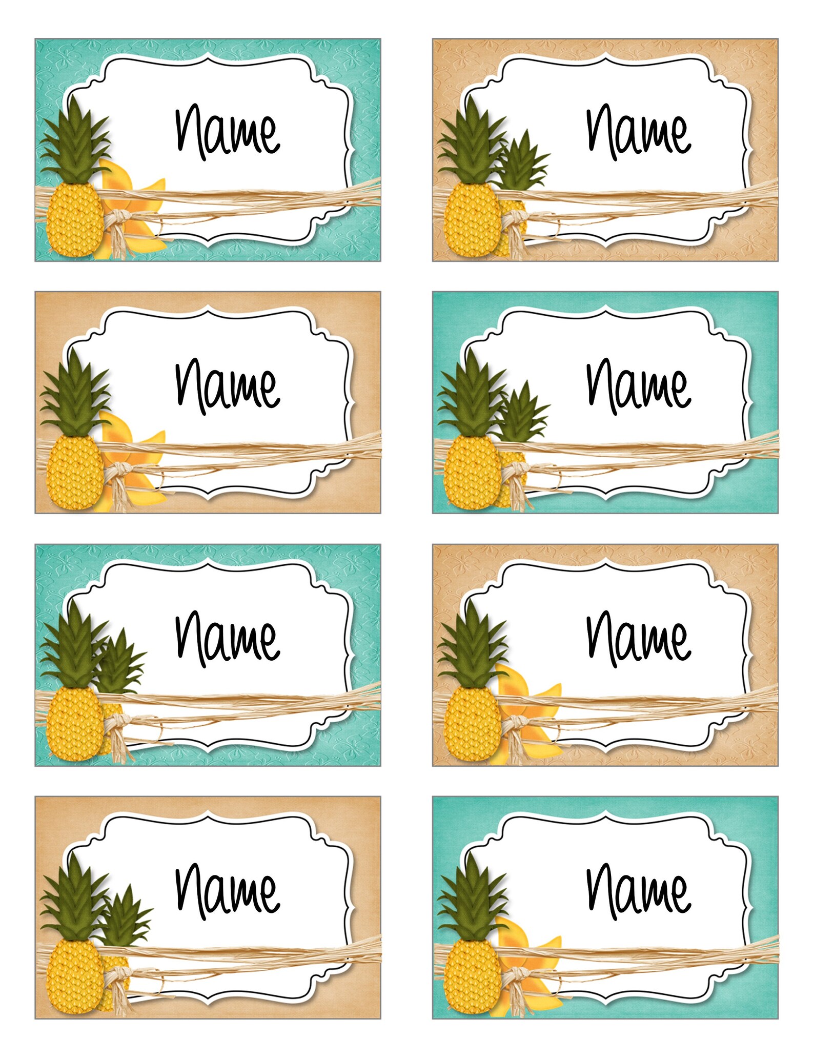 Pineapple Tags | Tropical Party Tags | Classroom Name Tags | Birthday ...