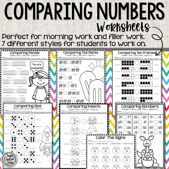 No Prep Comparing Numbers Worksheets Greater Than Less - Etsy