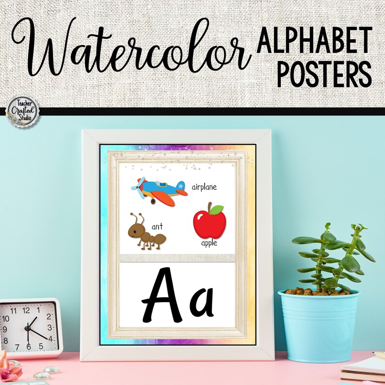 Watercolor Decor Alphabet Posters | Alphabet Pictures and Words ...
