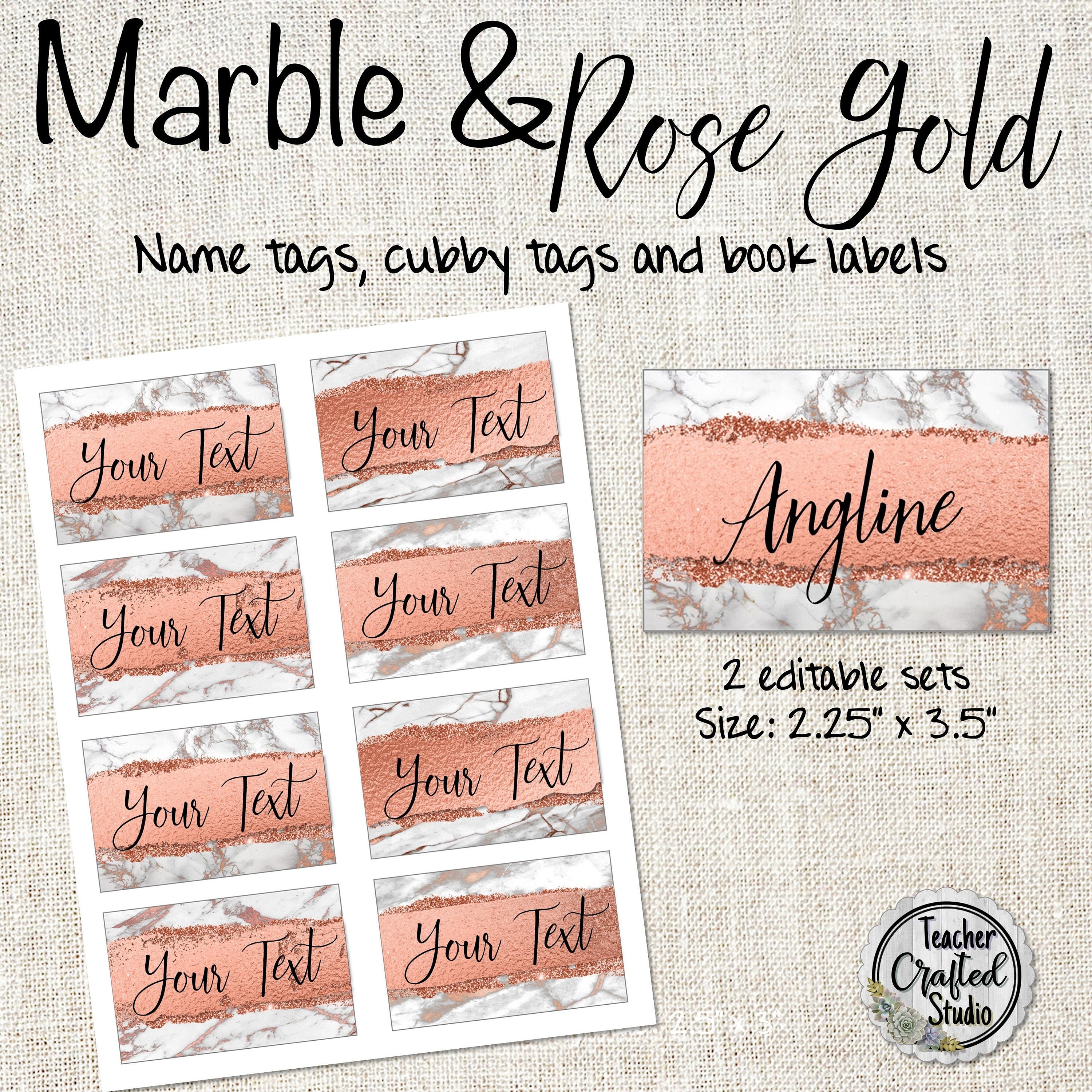 Printable Marble and Rose Gold Glitter Tags - Editable Organizational ...