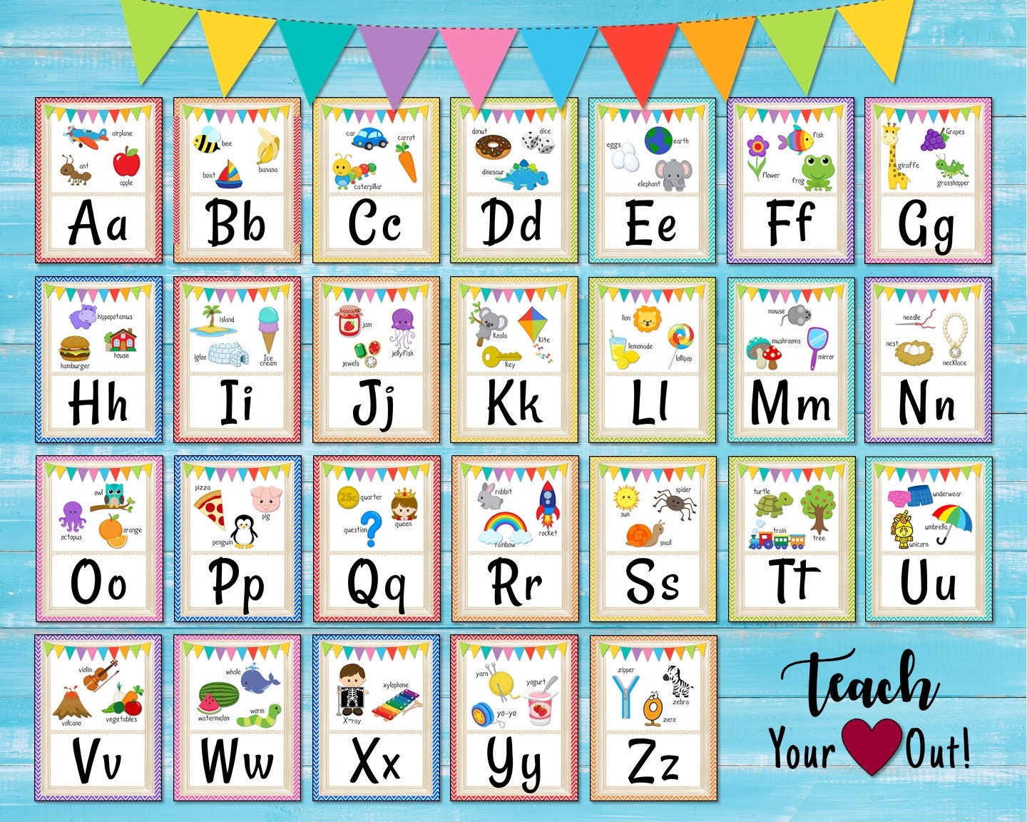 Chevron Alphabet Posters Alphabet Images and Words Instant Digital ...