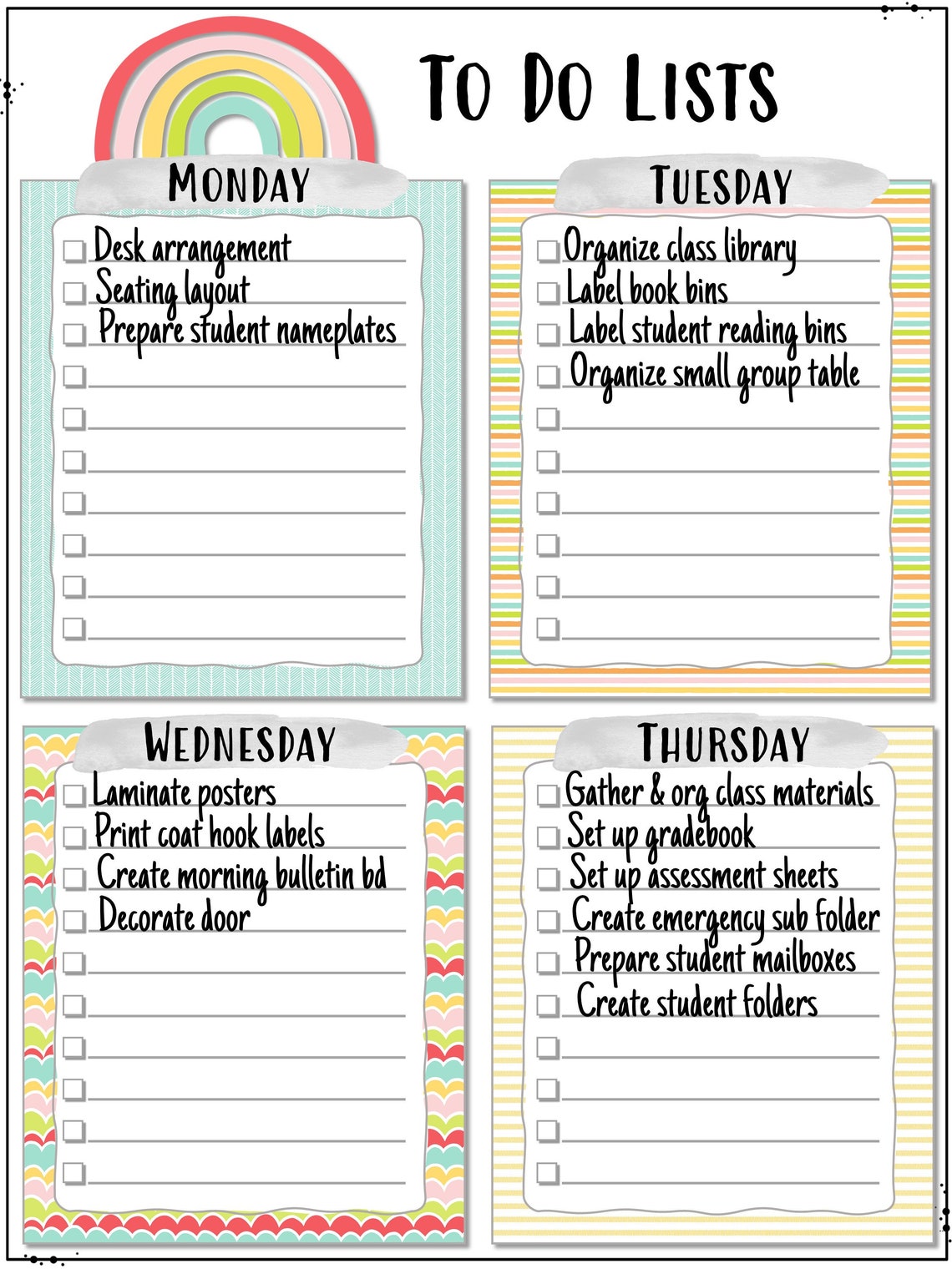 Printable Rainbow Sunshine Teacher To-do Lists Daily to Do Lists - Etsy