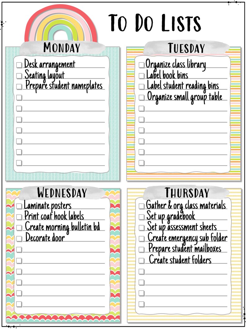 Printable Rainbow Sunshine Teacher To-do Lists | Daily to Do Lists - Etsy
