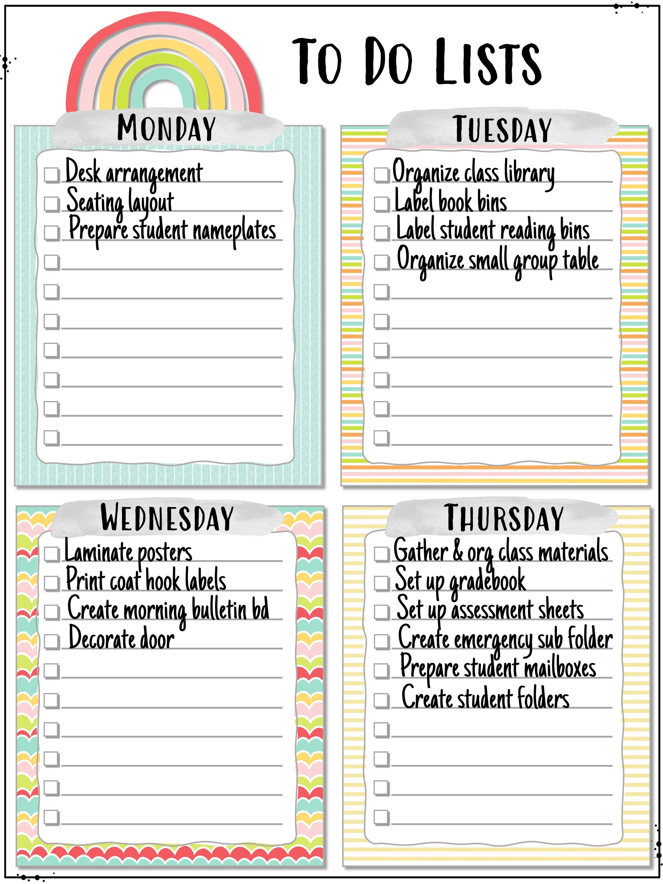 Printable Rainbow Sunshine Teacher To-do Lists | Daily to Do Lists - Etsy