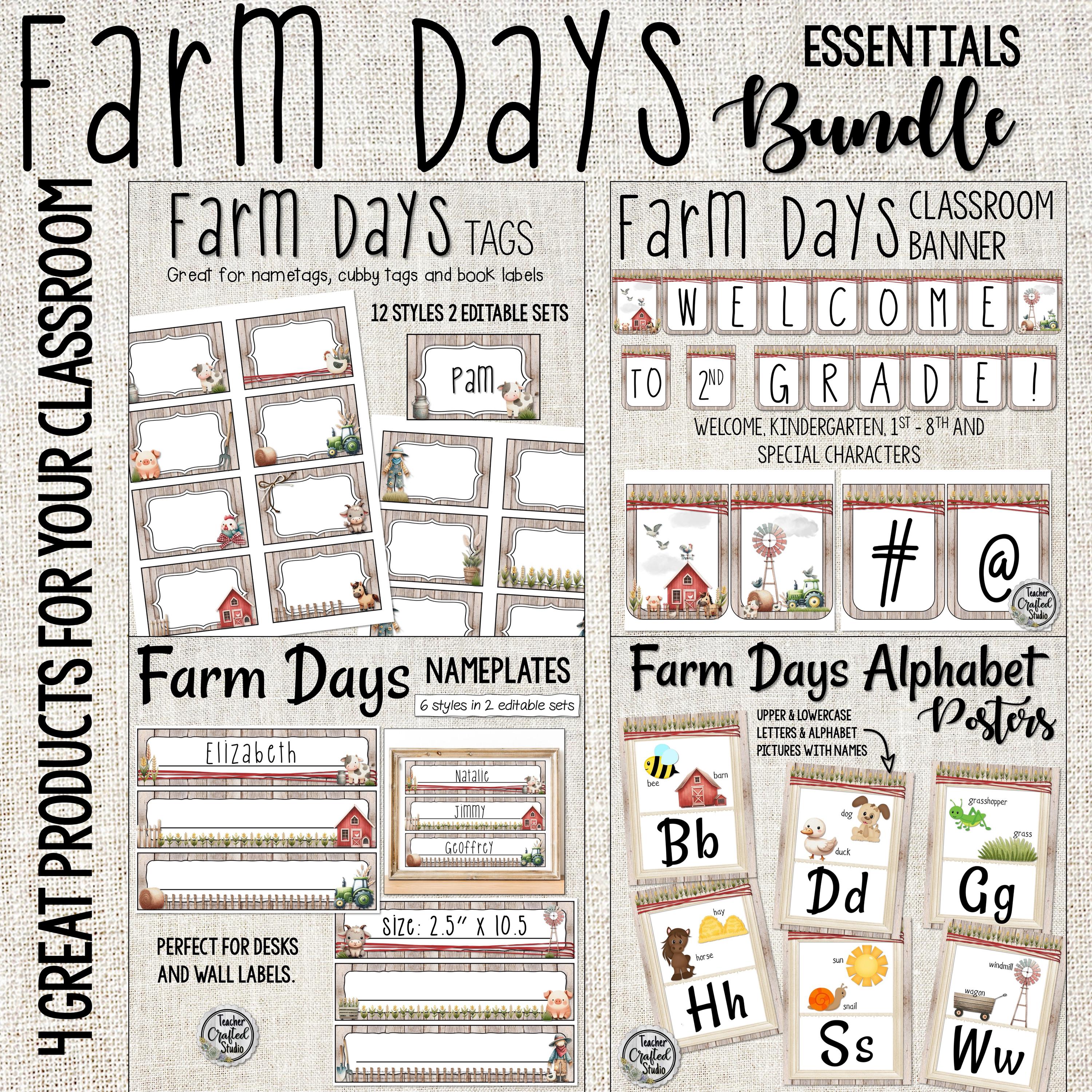 Farm Theme Classroom Essentials Bundle | Editable Name Tags, Alphabet ...