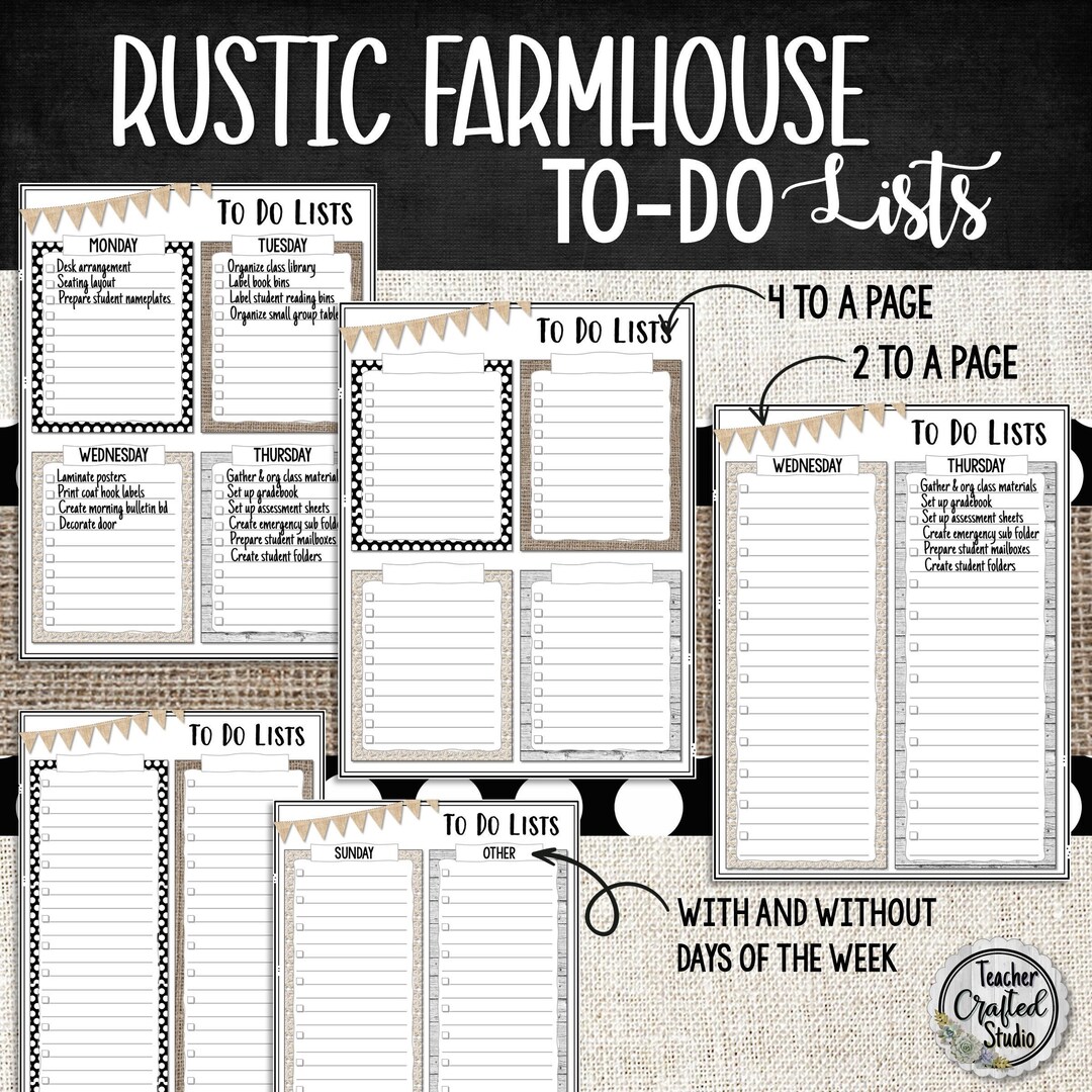 Rustic Farmhouse to Do Lists | Printable to Do Lists | Teacher to Do ...