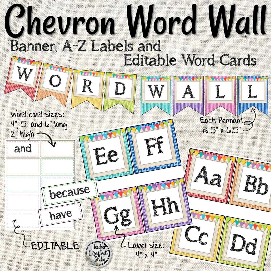 Rainbow Chevron Word Wall Classroom Set | Banner and Editable Cards ...