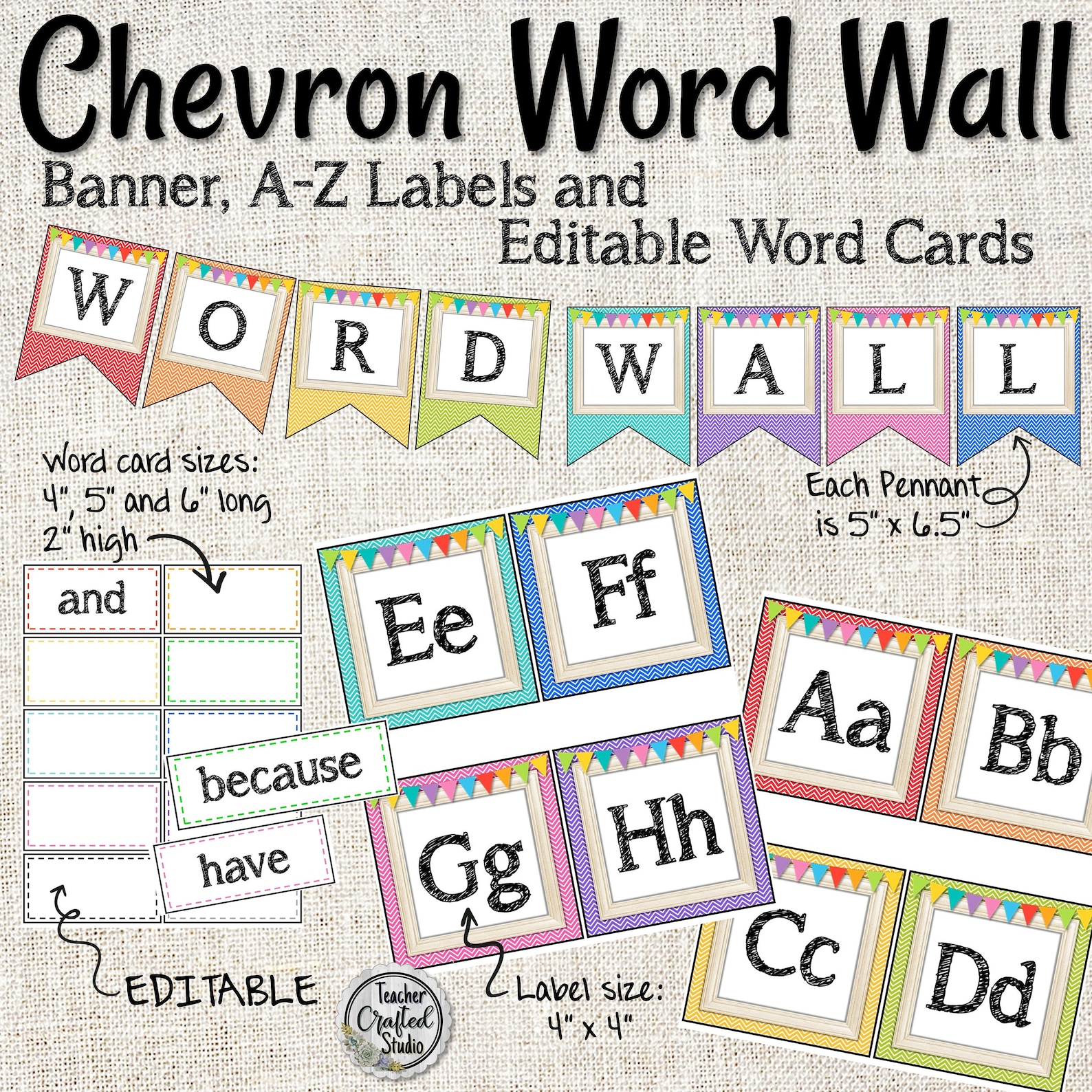 Rainbow Chevron Word Wall Classroom Set Banner and Editable | Etsy