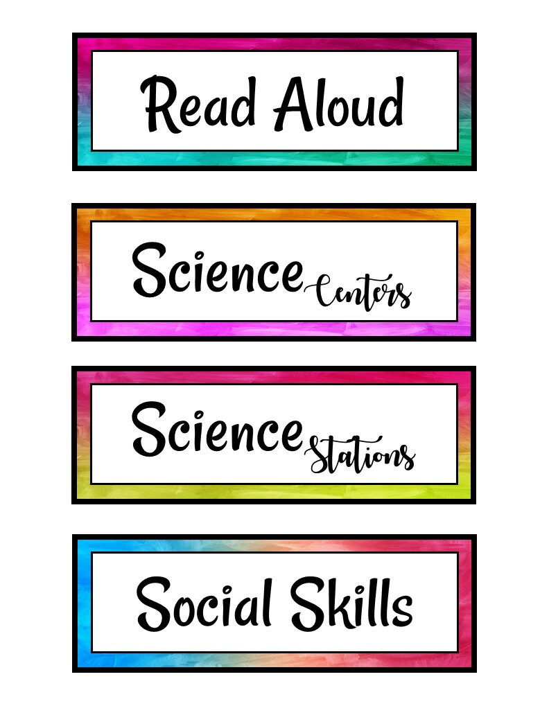 Rainbow Watercolor Schedule Cards and Time Watercolor Classroom Decor ...