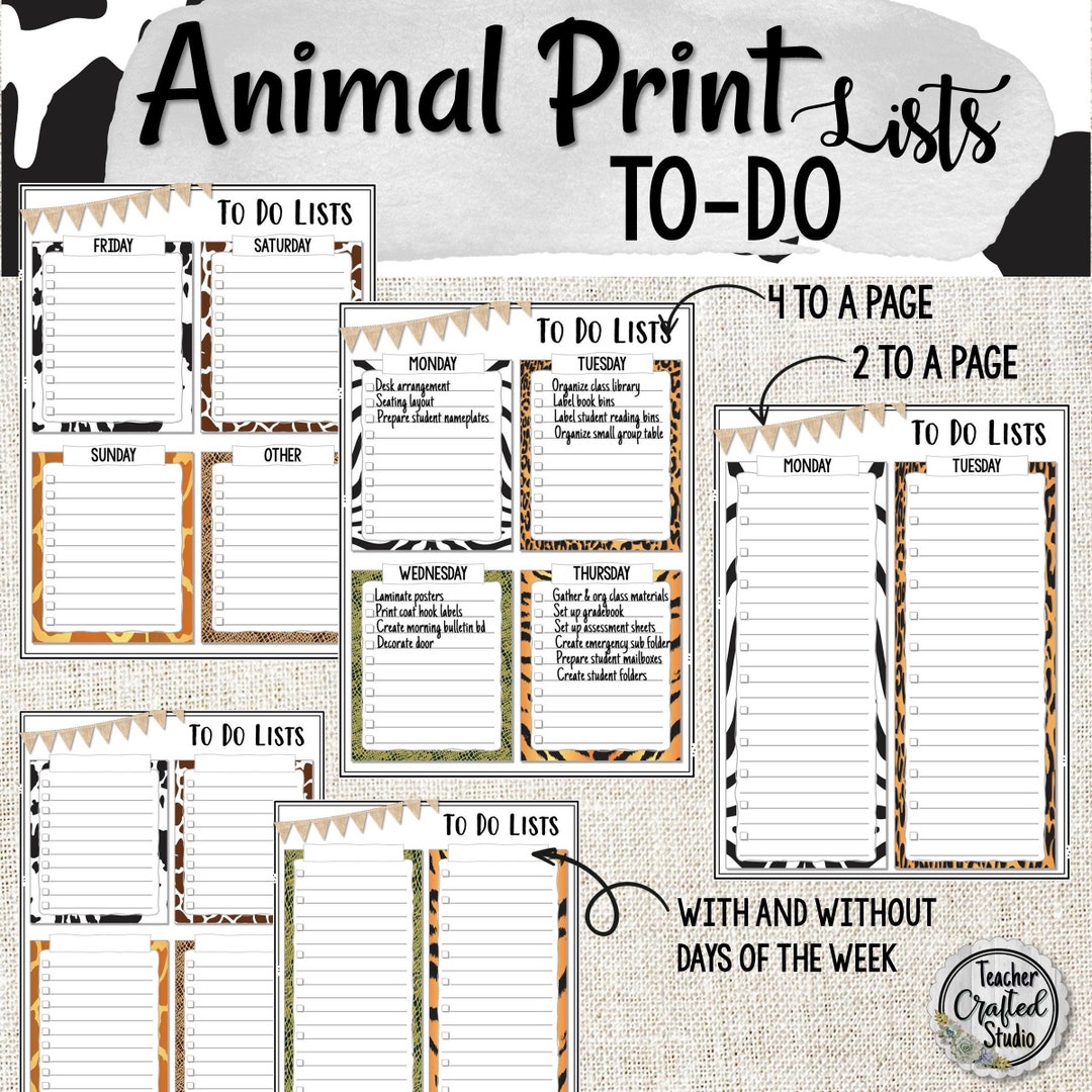 Animal Print to Do Lists | Printable to Do Lists | Safari to Do Lists ...