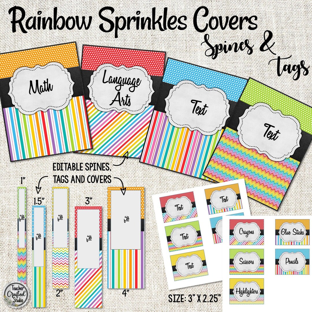 Rainbow Sprinkles Binder Covers, Spines and Tags - Editable Binders ...