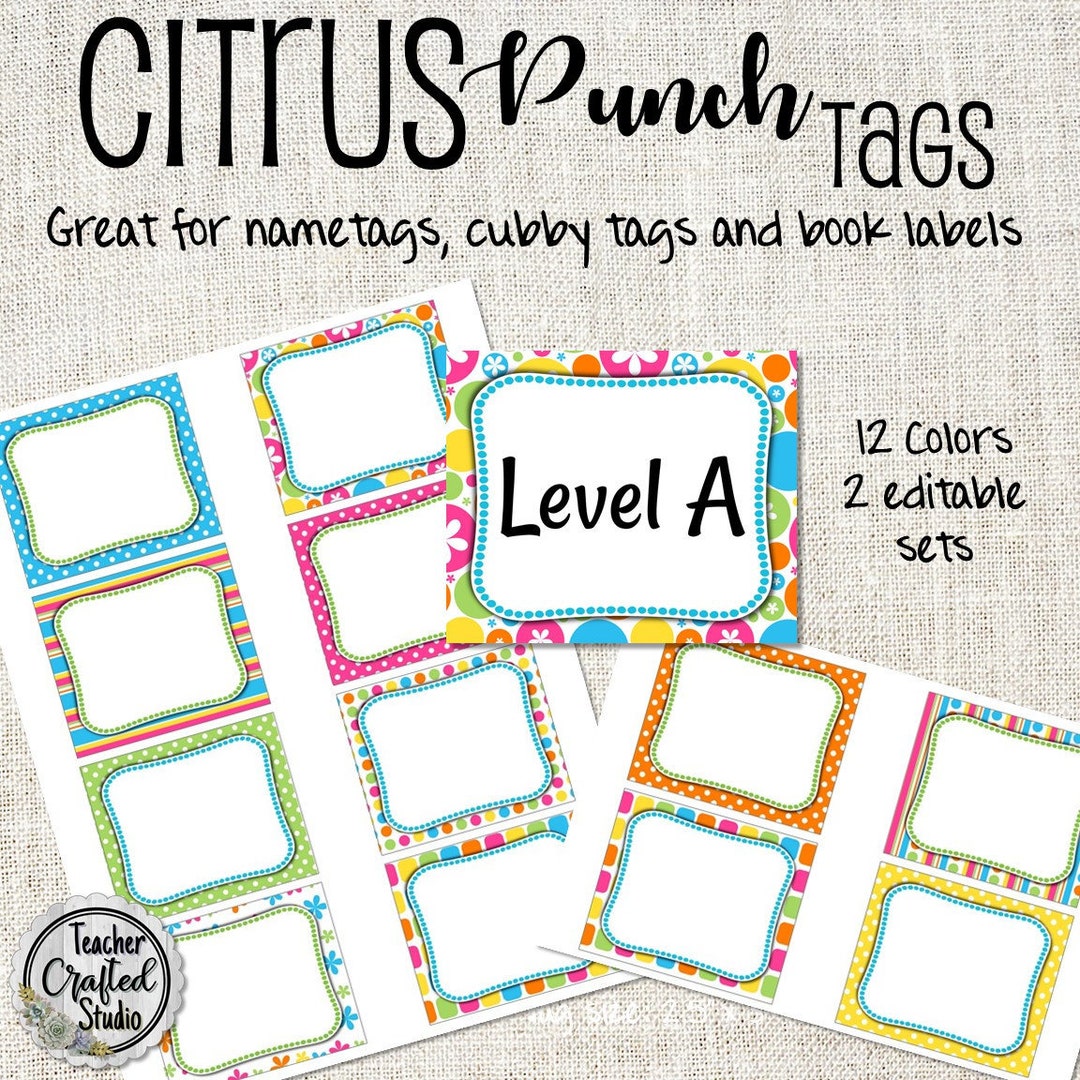Printable Citrus Punch Tags - Editable Organizational Tags - Classroom ...