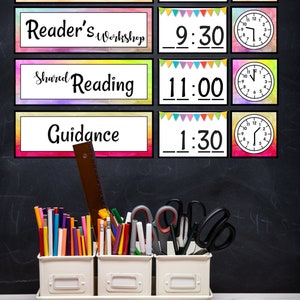 Rainbow Watercolor Schedule Cards and Time | Watercolor Classroom Decor ...