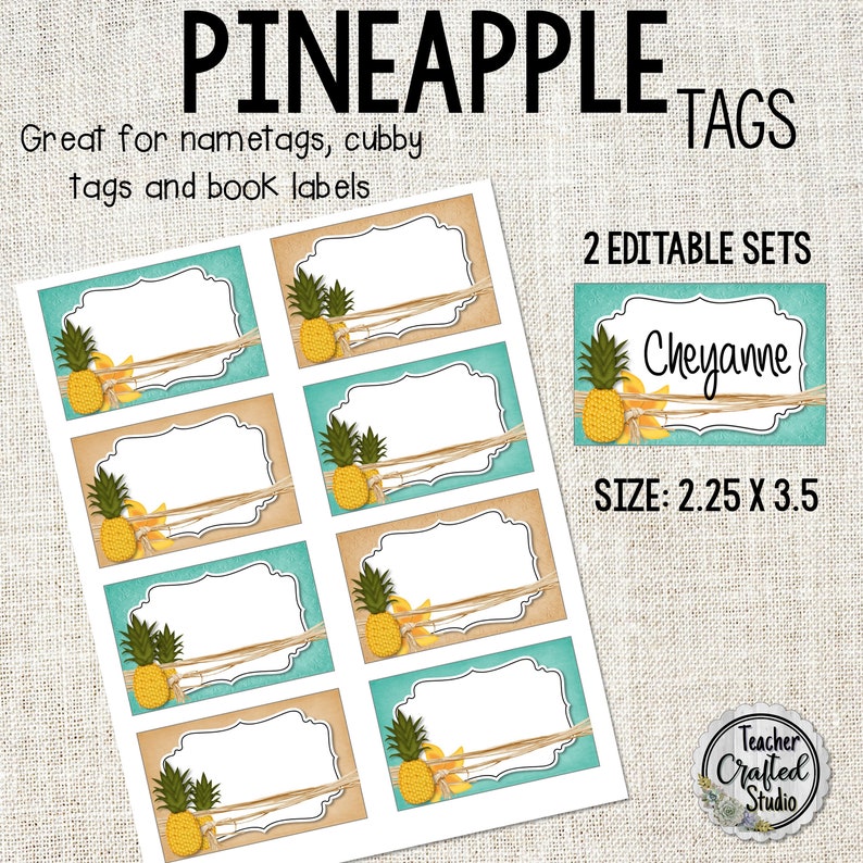 Pineapple Tags | Tropical Party Tags | Classroom Name Tags | Birthday ...
