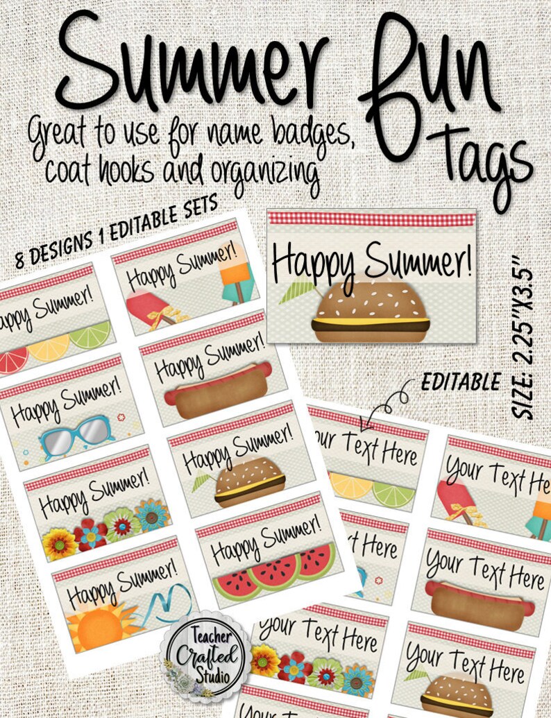 Printable Summer Fun Tags - Editable Organizational Tags - End of Year ...