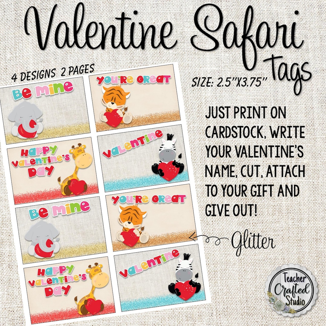 Printable Valentine Safari Gift Tags – Classroom Party Favors (PDF) - Etsy