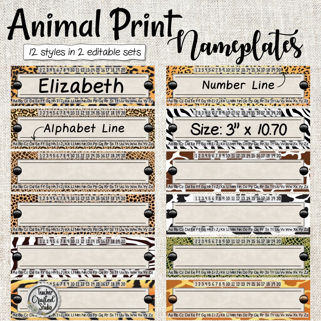 Printable Animal Print Desktop Nameplates | Classroom Labels | Editable ...