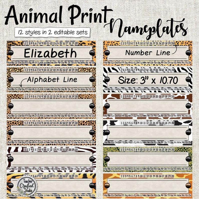 Printable Animal Print Desktop Nameplates | Classroom Labels | Editable ...