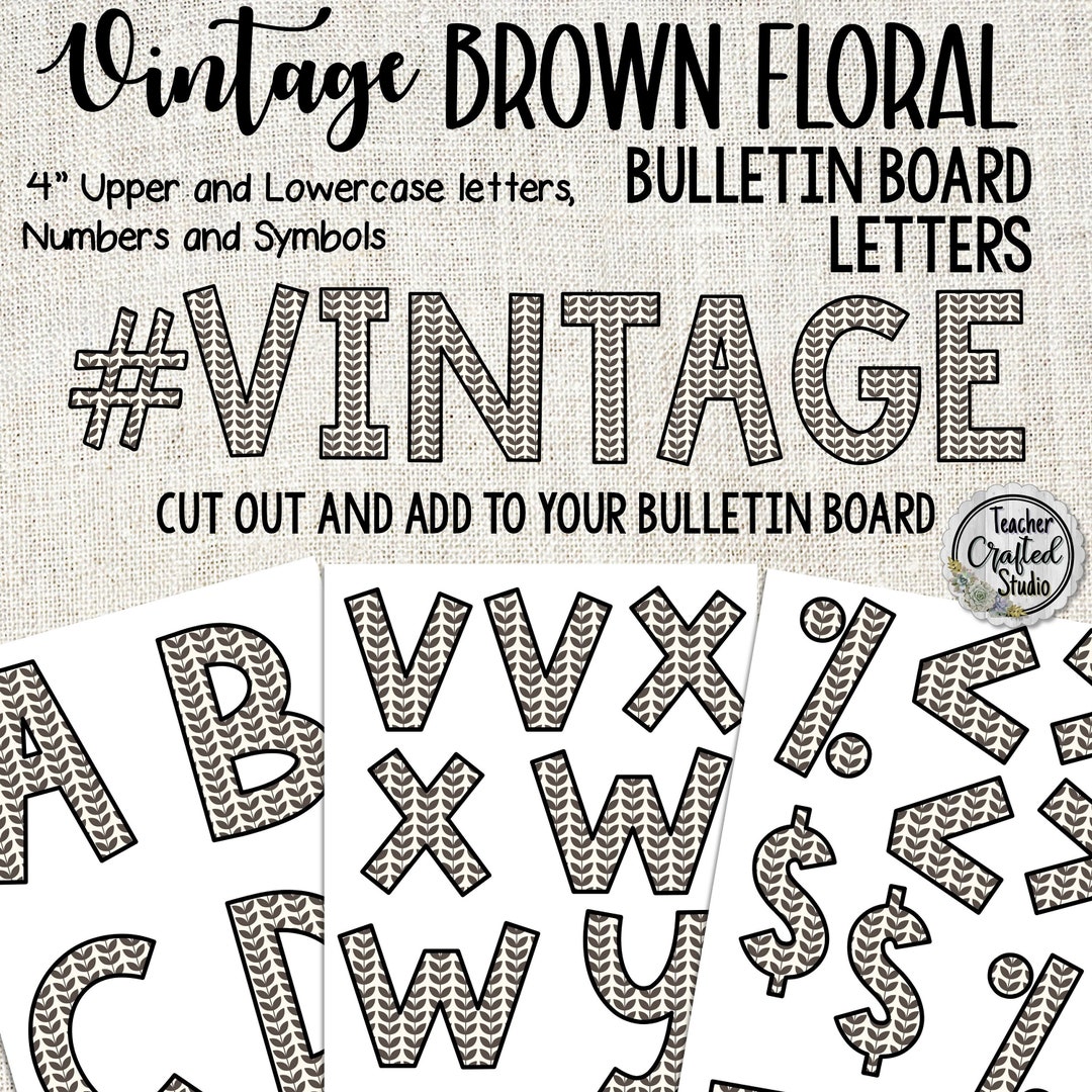 Vintage Floral Bulletin Board Letters | Brown Floral 4" Cut Out Letters ...