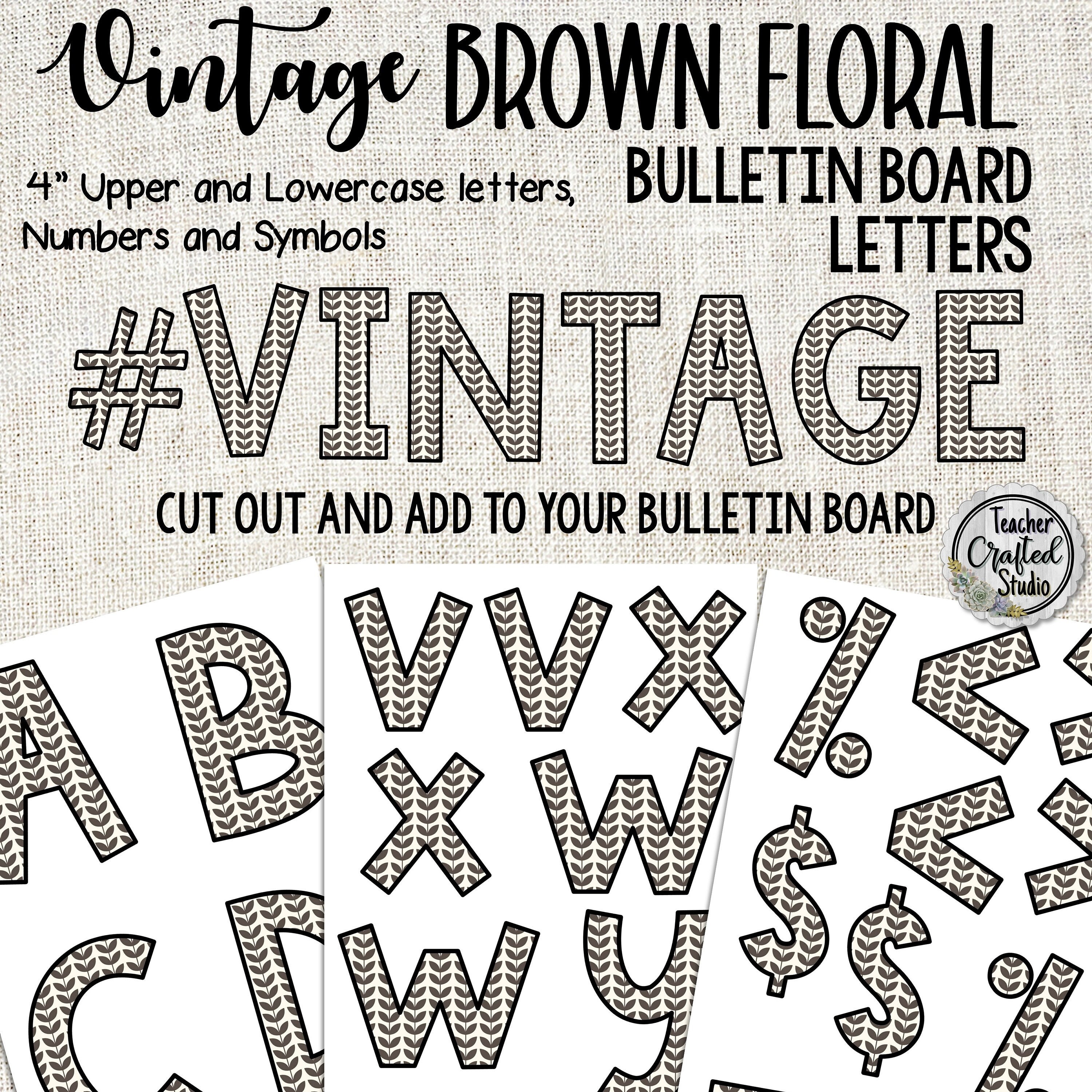 Vintage Floral Bulletin Board Letters | Brown Floral 4" Cut Out Letters ...