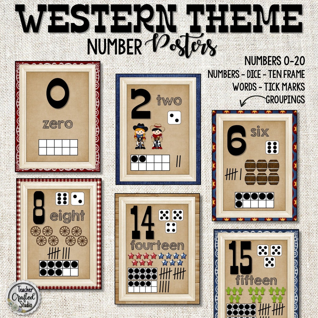 Western Theme Number Posters 0-20 - Ten Frames Posters - Instant ...