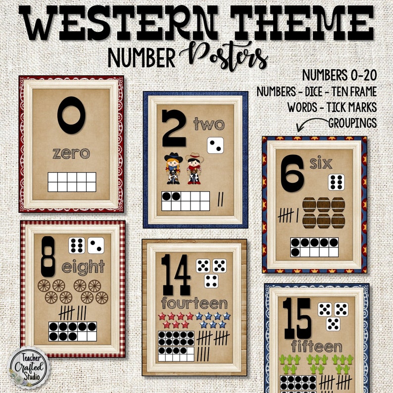 Western Theme Number Posters 0-20 - Ten Frames Posters - Instant ...