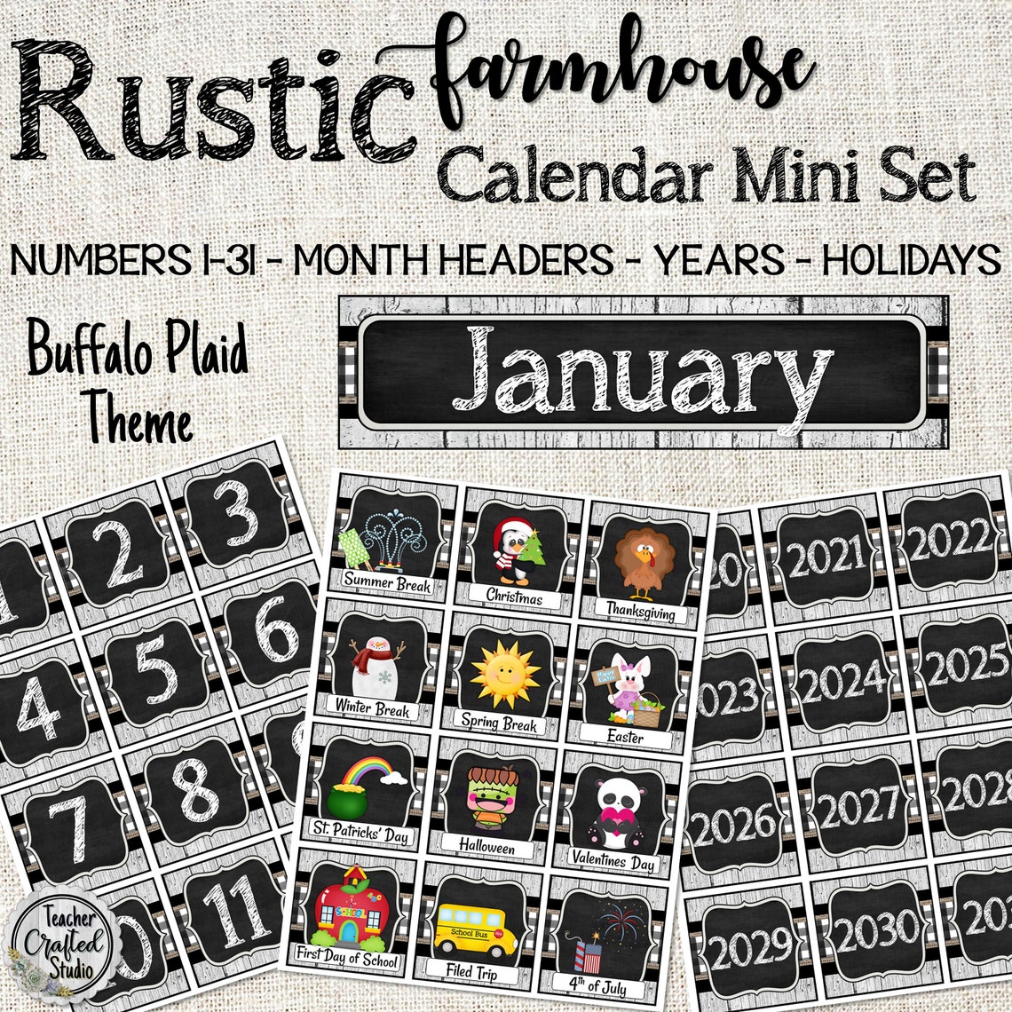 Rustic Farmhouse Buffalo Plaid Mini Calendar Set Classroom | Etsy
